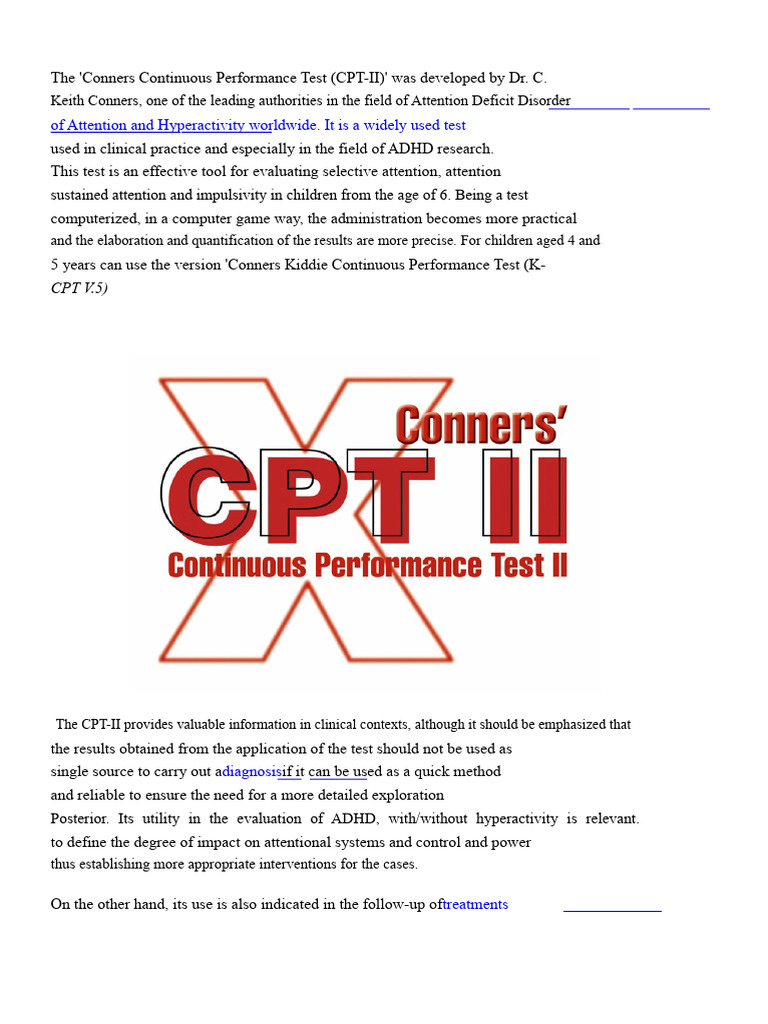 Conners CPT-II: ADHD Evaluation Tool | PDF | Attention Deficit ...