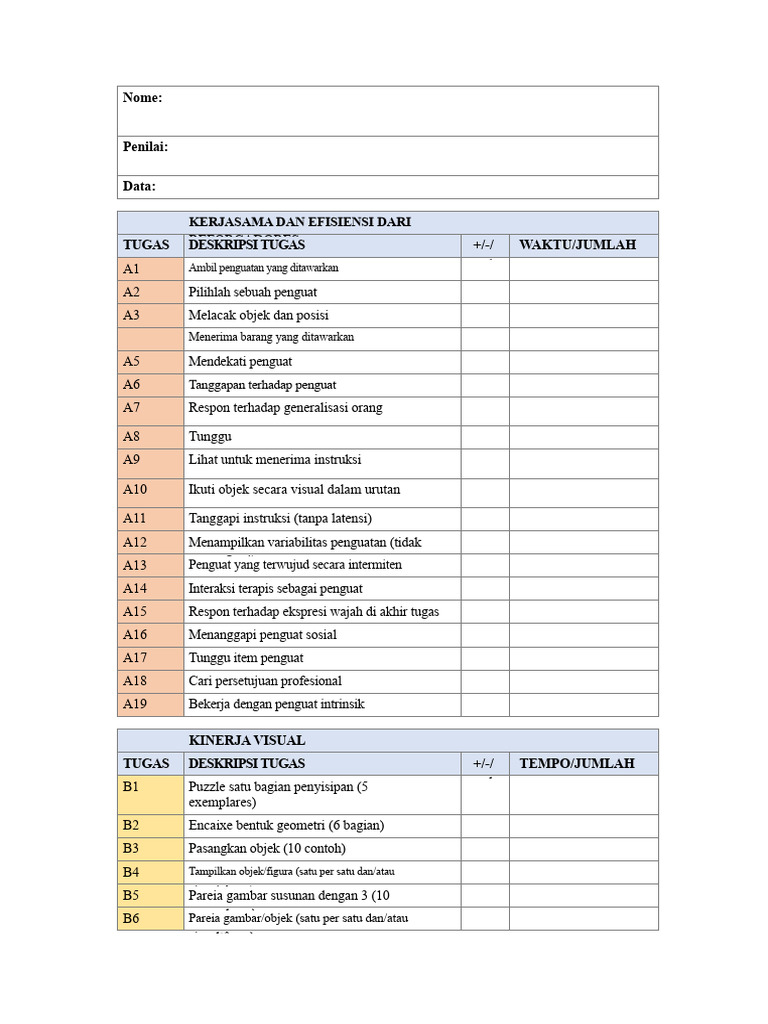 Lembar Pendaftaran Ablls-R Resmi | PDF