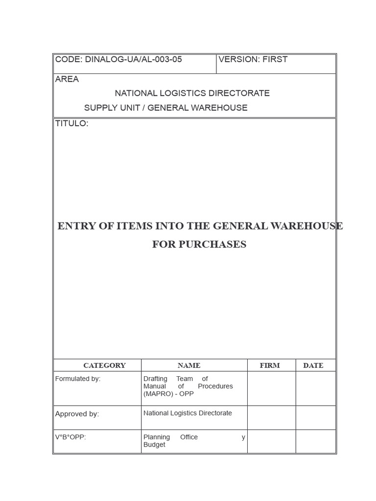 ENTRY OF ITEMS TO WAREHOUSE | PDF | Warehouse | Specification ...