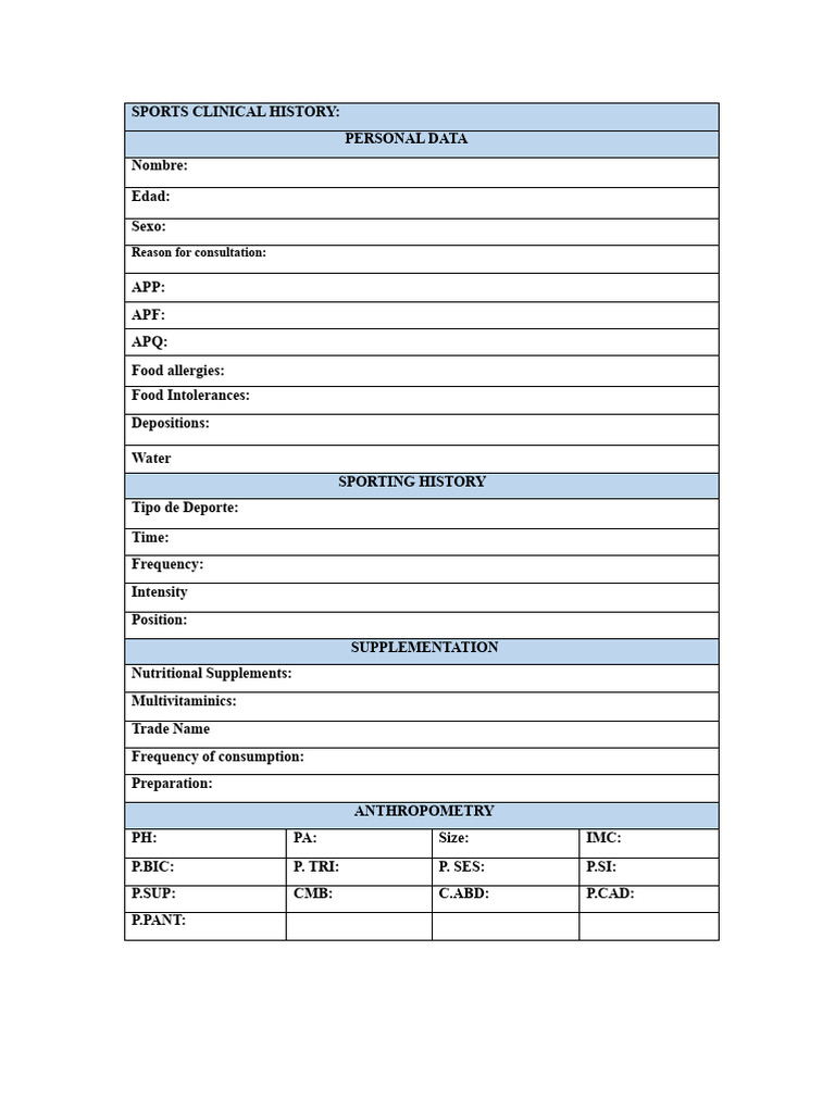 Nutritional - Sports Clinical History | PDF