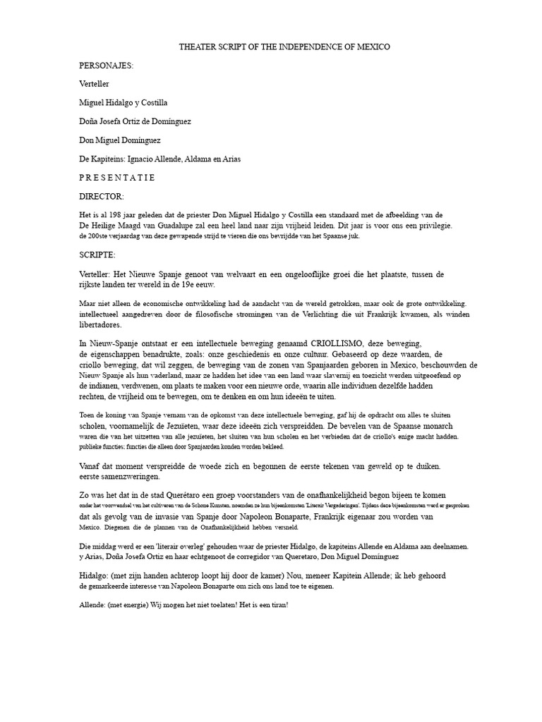 Theater Script of The Independence of Mexico | PDF