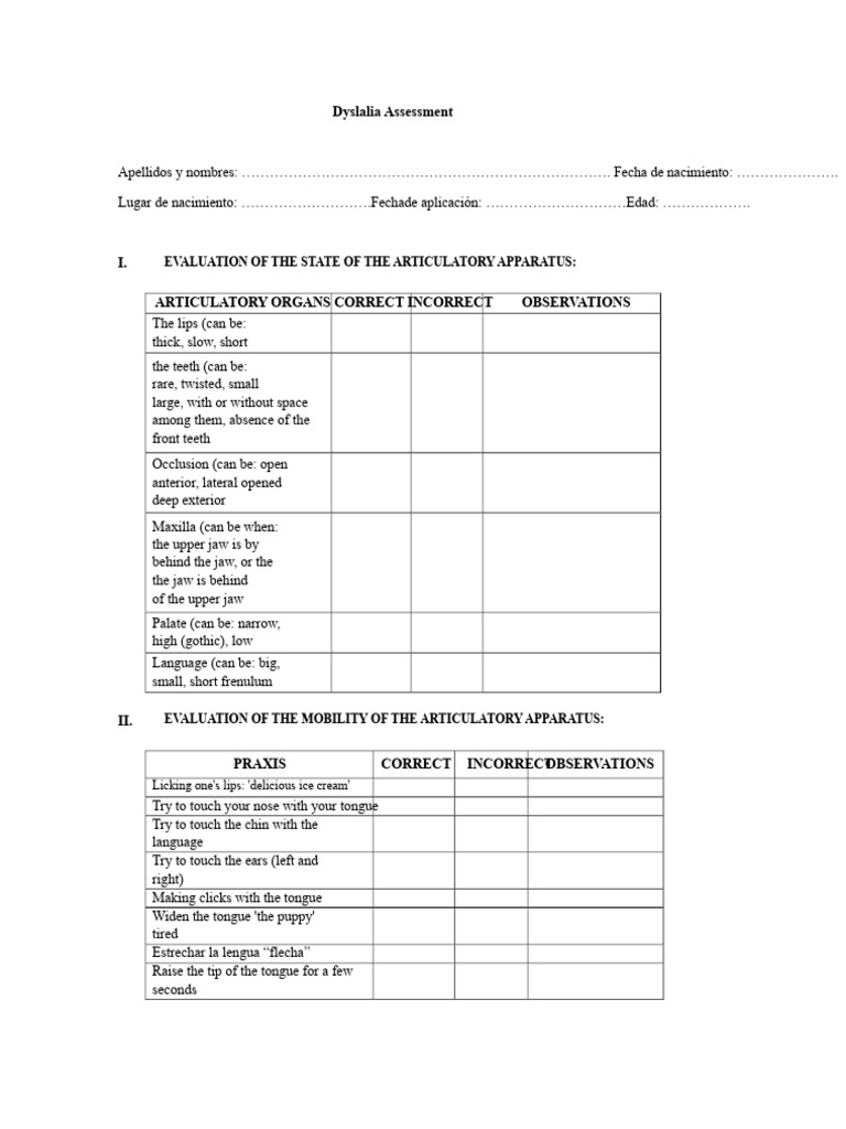 Dyslalia Assessment and Evaluation Guide | PDF