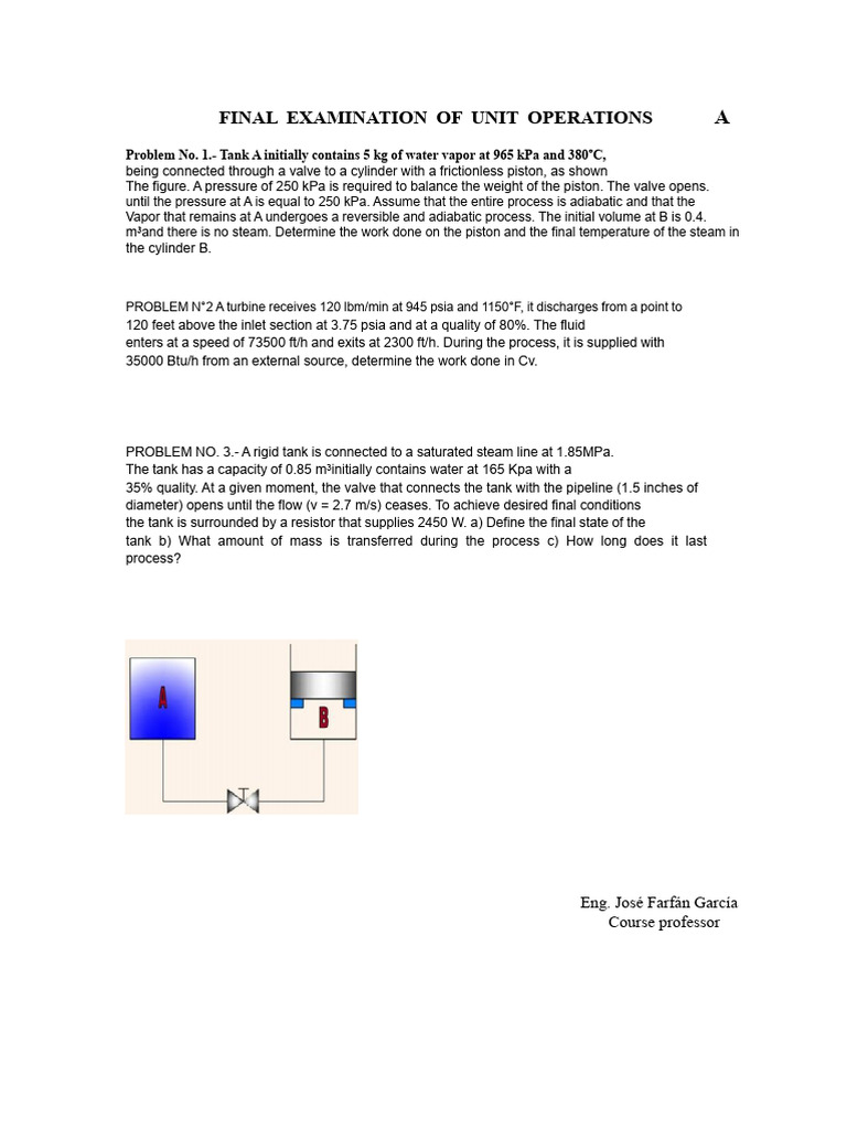 Unit Operations Final Exam Problems | PDF | Piston | Heat