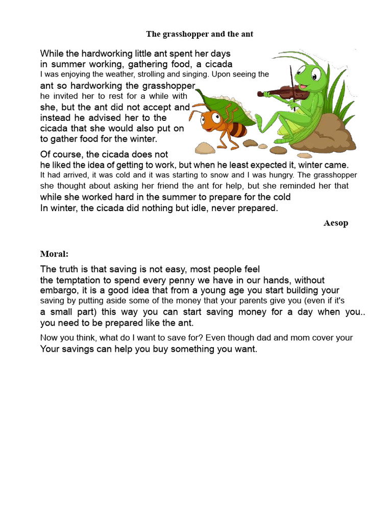 Aesop's Fable: Ant and Grasshopper Lesson | PDF