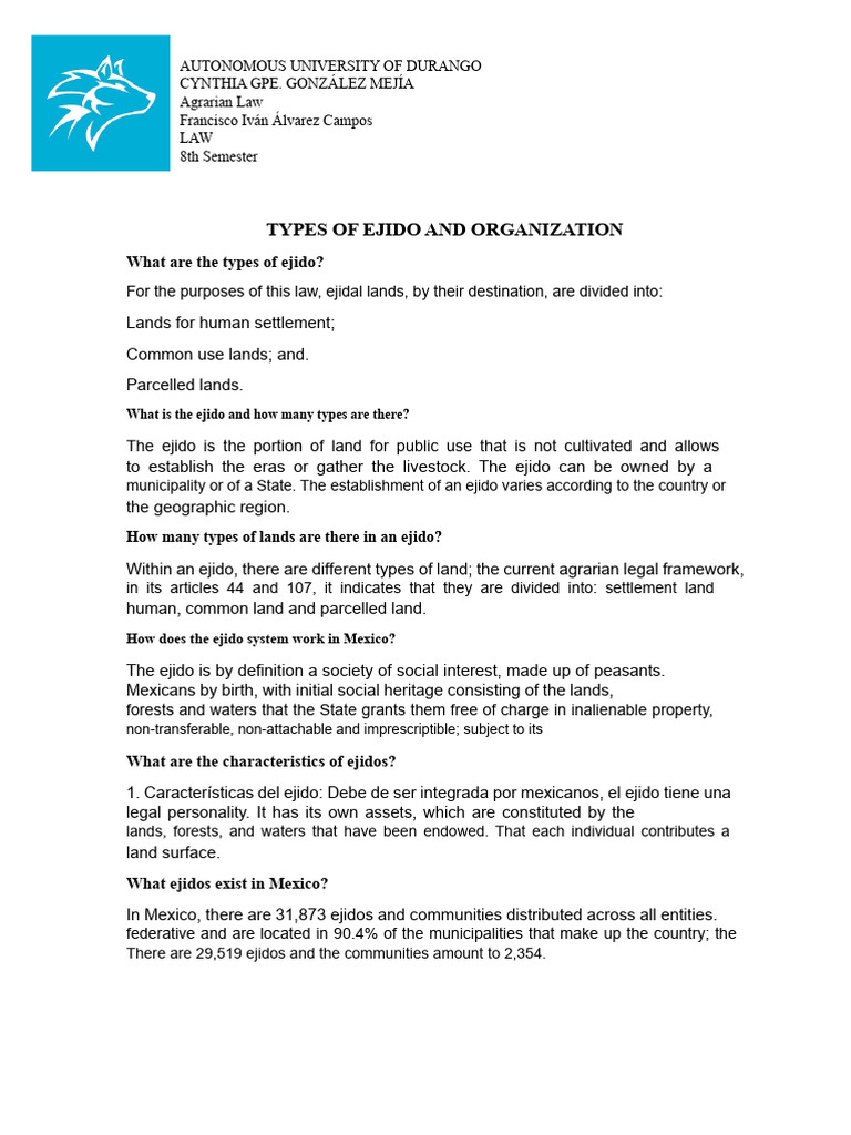 Types of Ejido and Organization | PDF | Mexico