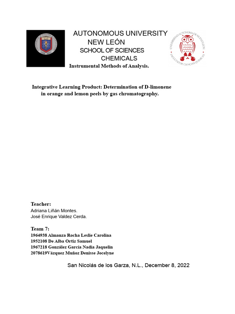 D-Limonene Analysis in Citrus Peels | PDF | Gas Chromatography ...