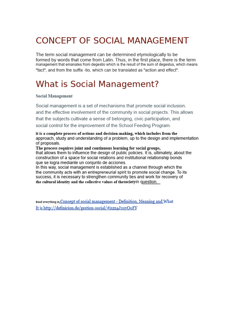 Concept of Social Management | PDF | Community | Social Psychology