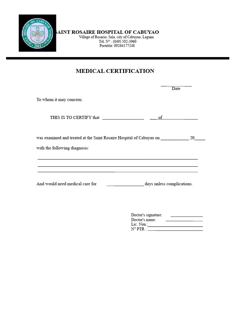Sample Medical Certificate | PDF