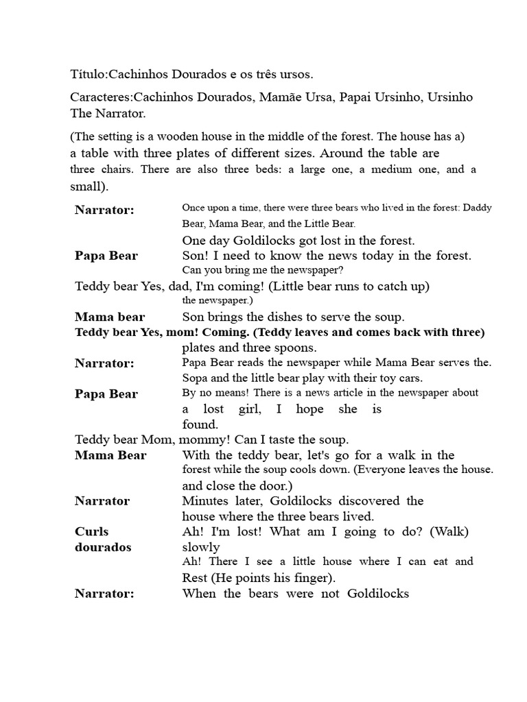 Theater Script Goldilocks | PDF | Goldilocks And The Three Bears
