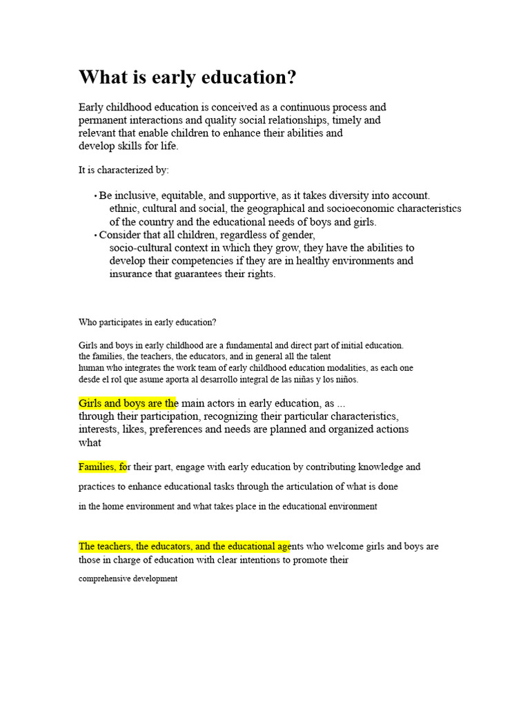 questions about early childhood education | PDF | Pedagogy | Early ...