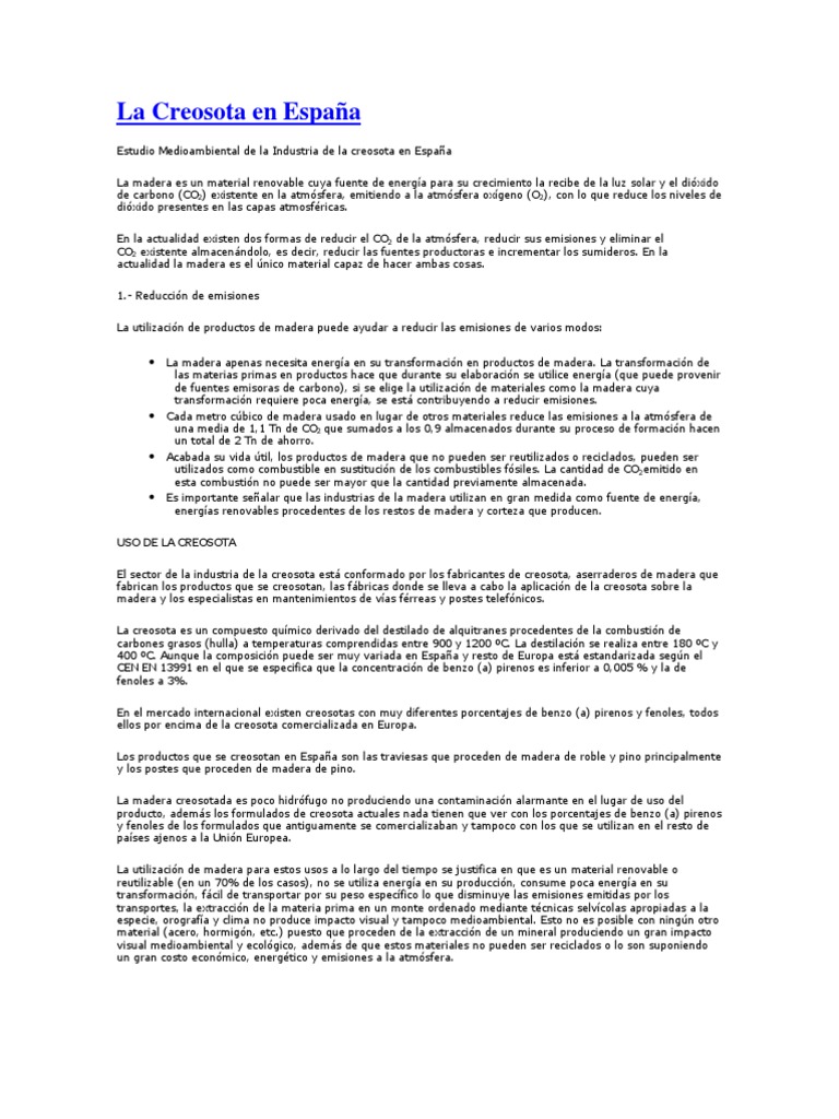 La Creosota en España | PDF | Dióxido de carbono | Combustibles