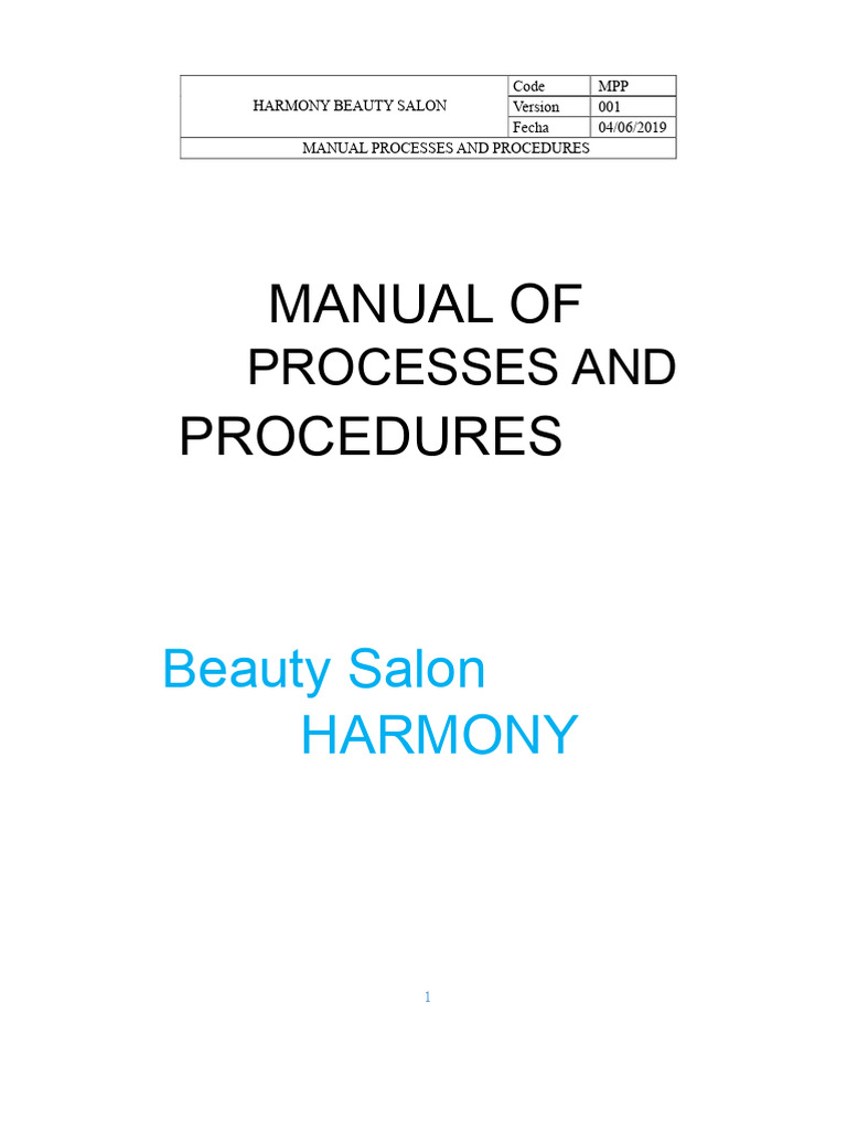 Harmony Beauty Salon Process Manual | PDF | Hairdresser | Hairstyle