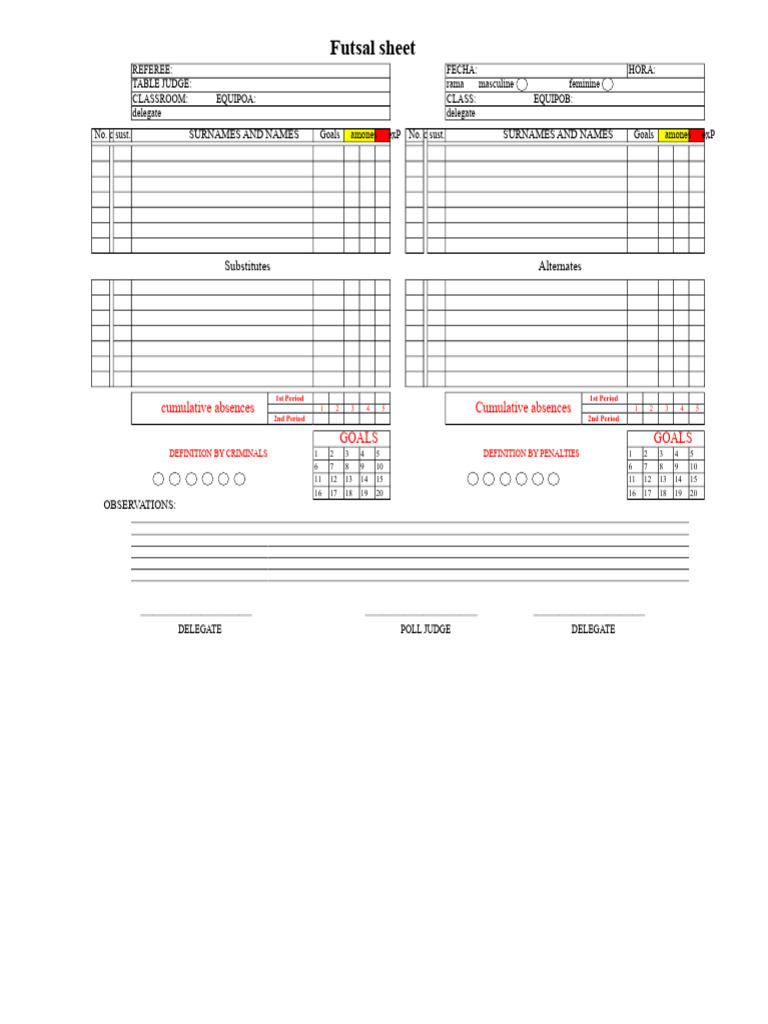 Futsal Match Score Sheet Template | PDF | Sports Rules And Regulations ...