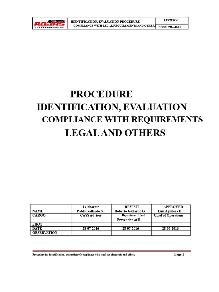 Legal Requirements Procedure | PDF | Occupational Safety And Health ...