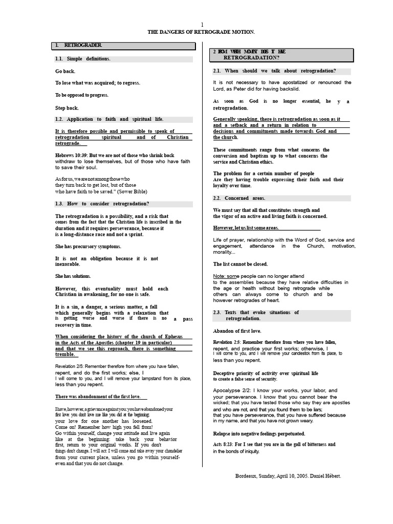 The Dangers of Retrogradation | PDF | Sin | Epistle To The Colossians