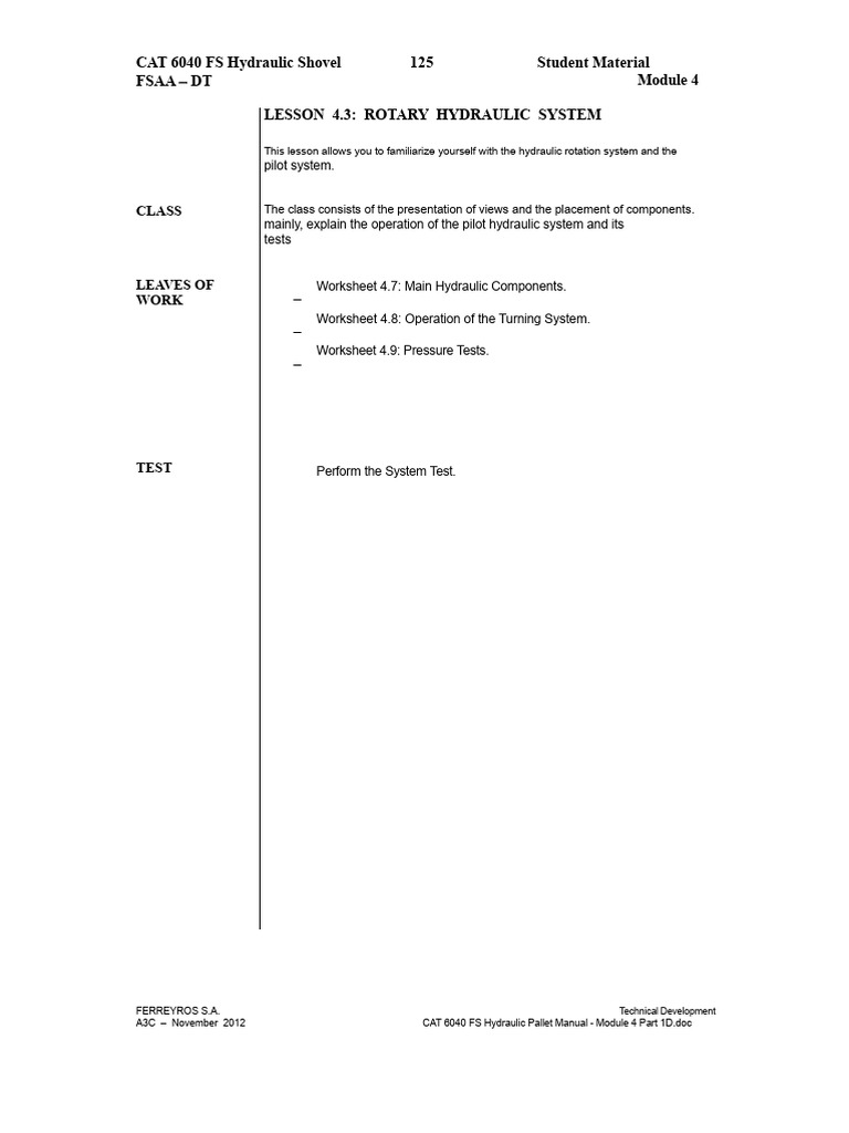 CAT 6040 FS Hydraulic Shovel Manual - Module 4 Part 1D | PDF ...