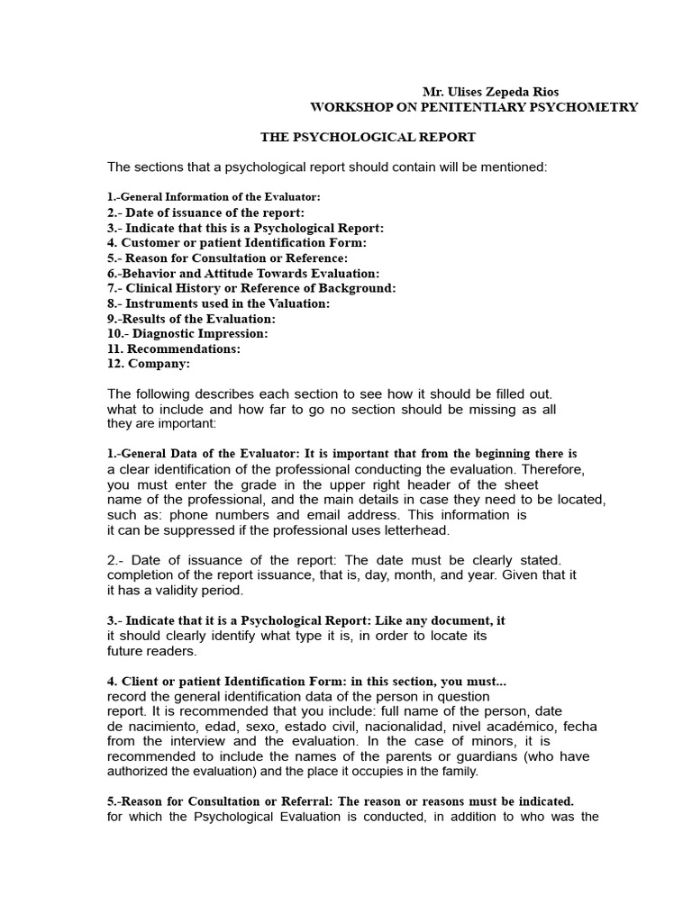 The Summary Psychological Report | PDF | Psychological Concepts ...