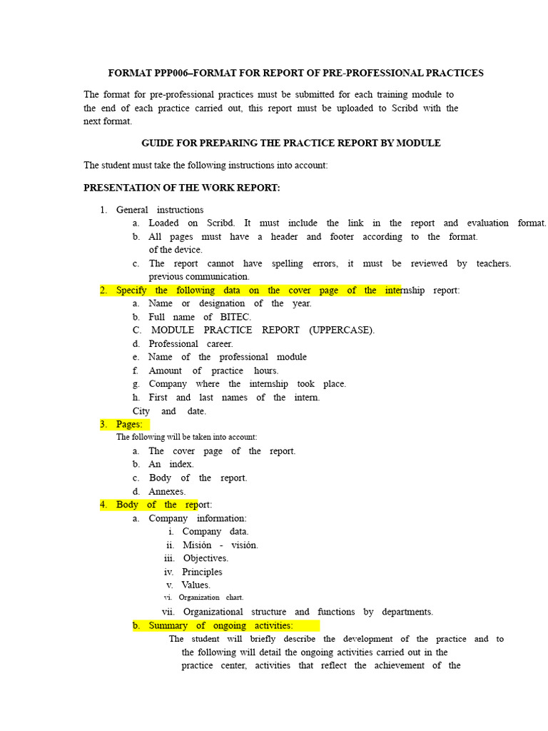 Format PPP006 - Format of Pre-Professional Practice Report | PDF