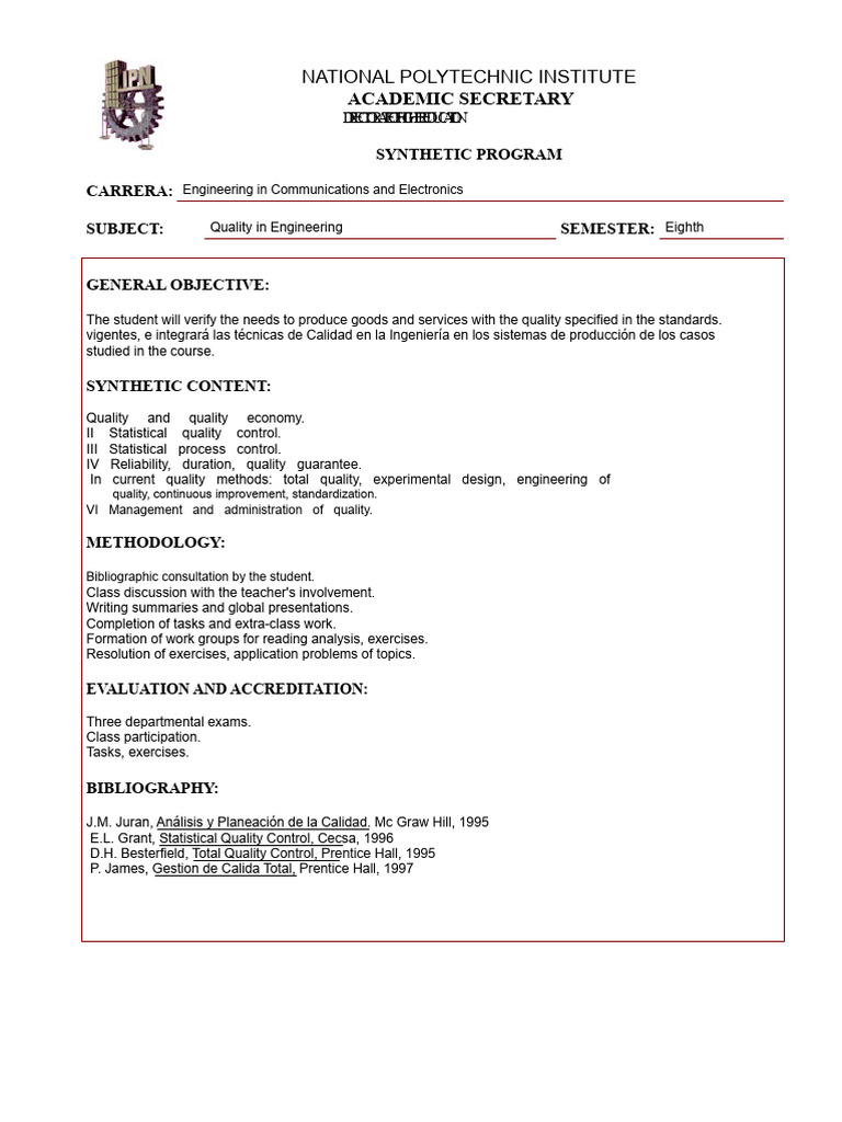 Quality in Engineering Course Overview | PDF | Reliability Engineering ...