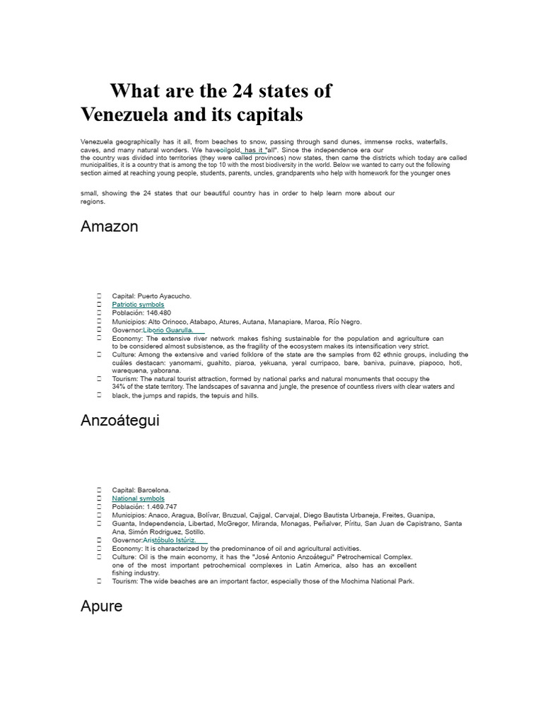Venezuela's 24 States and Capitals Guide | PDF | Venezuela