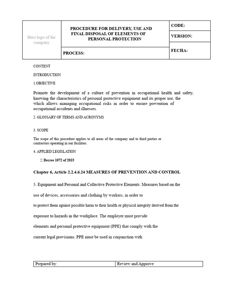 PPE Procedure | PDF | Personal Protective Equipment | Occupational ...