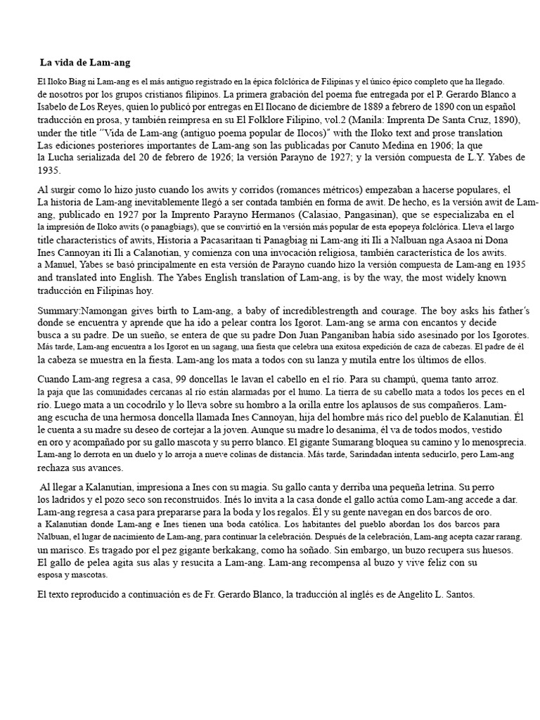 Lam Ang | PDF | Poesía épica