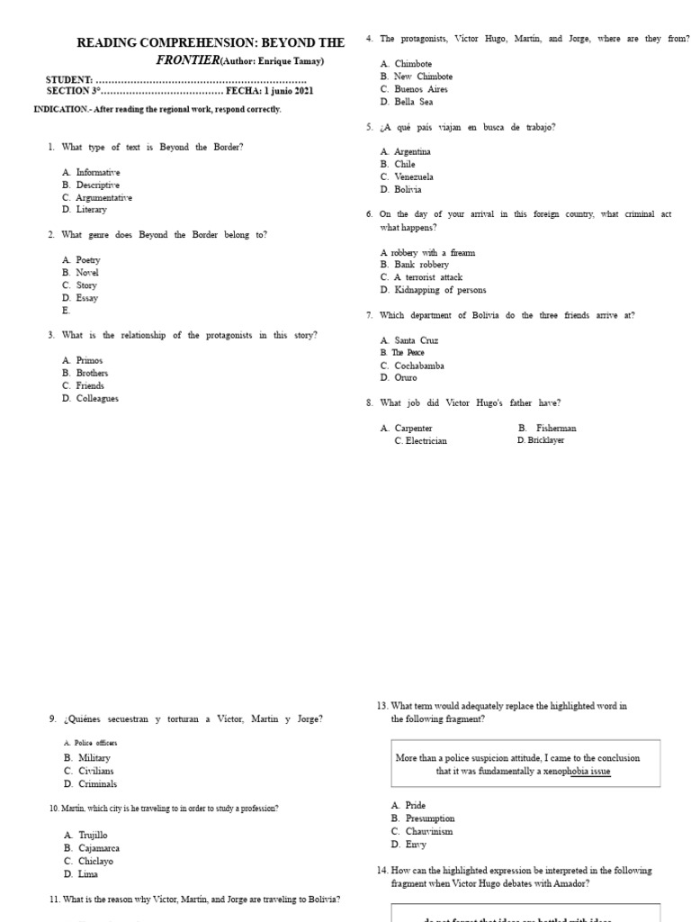 Frontier: Reading Comprehension: Beyond The | PDF | Bolivia