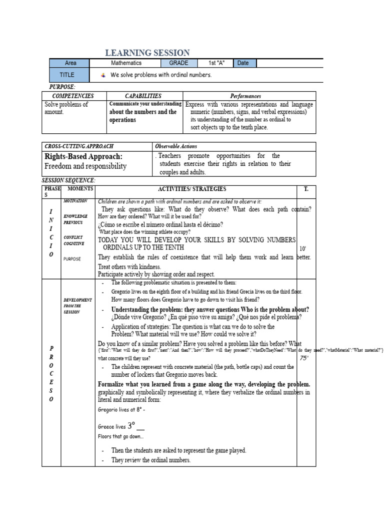 LEARNING SESSION We Solve Problems With Ordinal Numbers | PDF ...