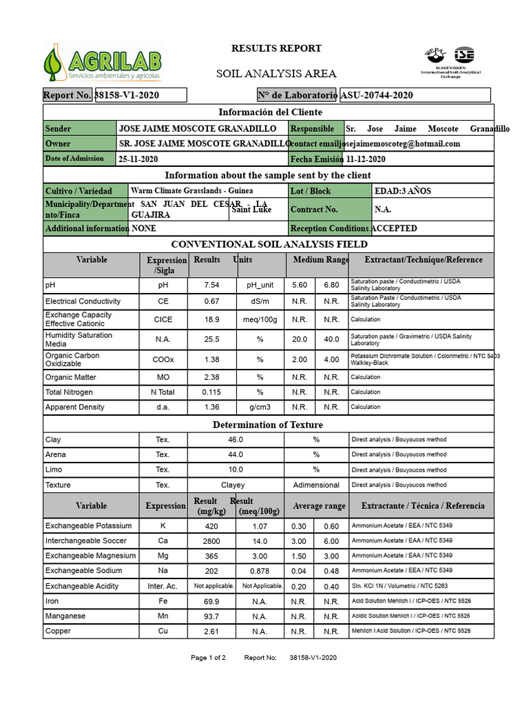 Soil Analysis Example | PDF | Soil | Sodium
