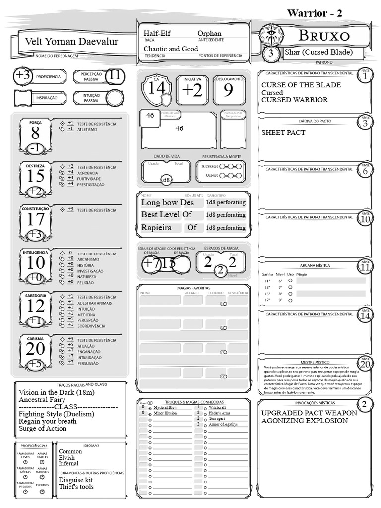 DND 5e - Character Sheet - Warlock - Editable | PDF