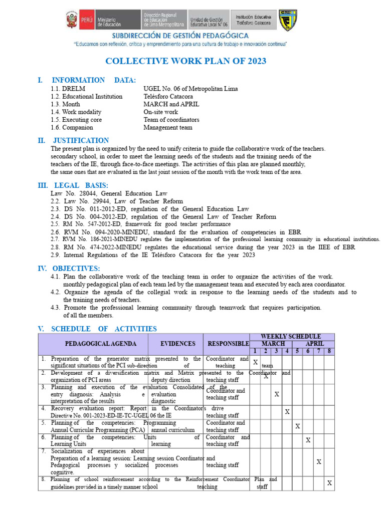 Collegiate Work Plan MARCH and APRIL 2023 | PDF | Learning