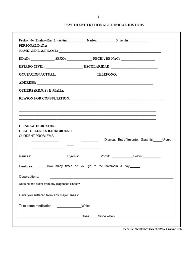 Psycho-Nutritional Clinical History Form | PDF | Fat | Dieting