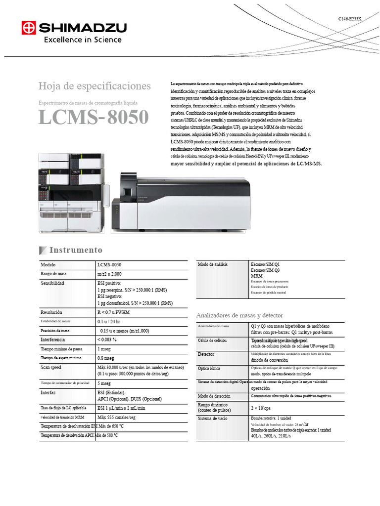 sHIMADZU - Hoja de Especificaciones - LCMS-8050 | PDF | Espectrometría ...
