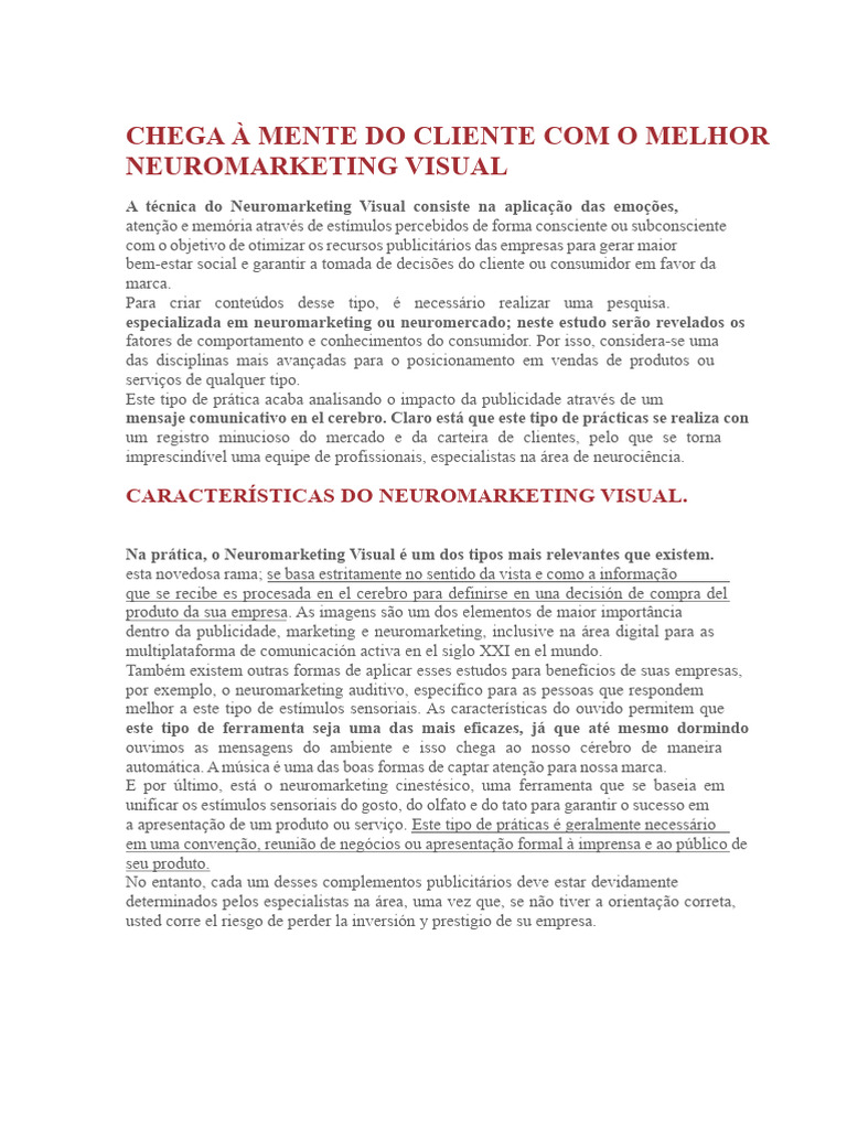 Neuromarketing Visual | PDF | Publicidade | Neurociência