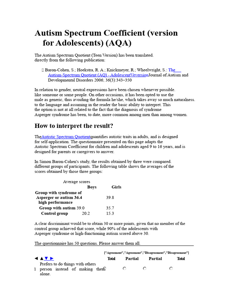 AQ Adolescents | PDF | Autism | Human Development