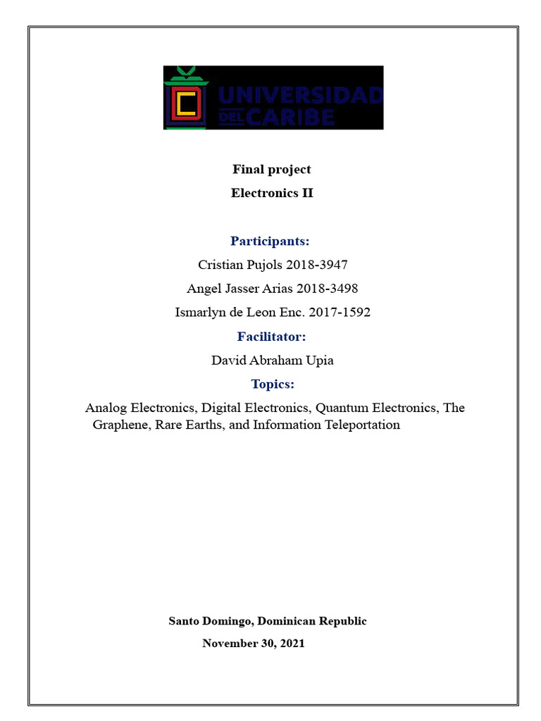 Group 2 Final Project Electronics 2 | PDF | Digital Electronics | Physics