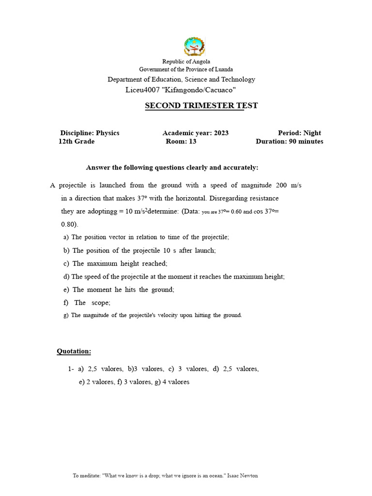 Physics II Exam of 12th Grade 2023 | PDF