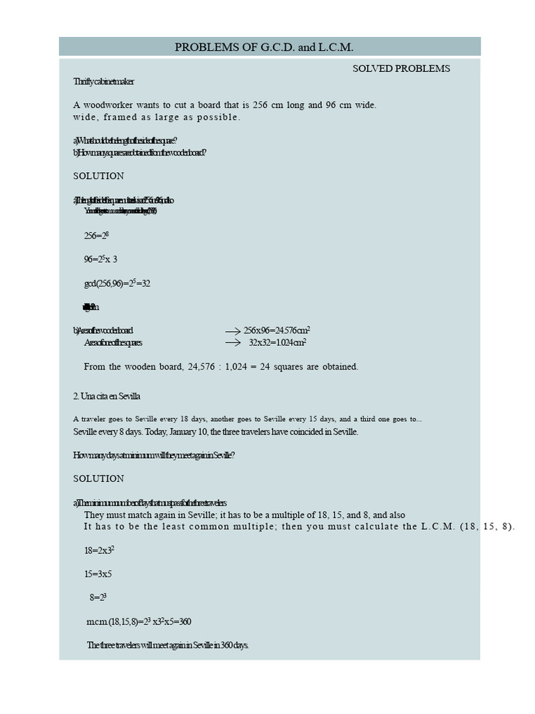 Exercises of L.C.M. and G.C.D. | PDF | Arithmetic | Discrete Mathematics
