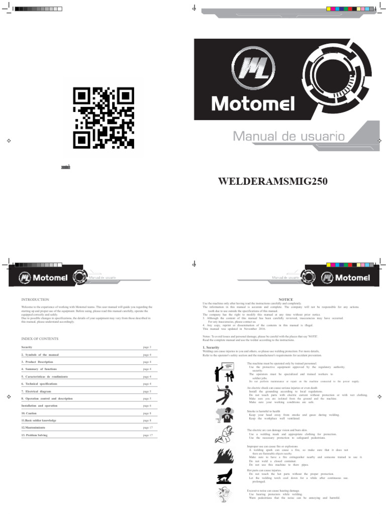 Motomel Welder AMS MIG 250 Manual | PDF | Welding | Construction