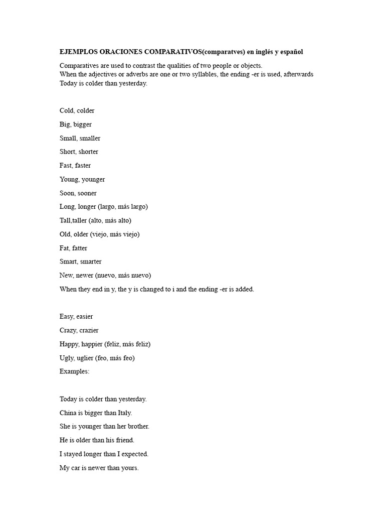 Comparatives in English and Spanish | PDF | Languages | Foreign ...