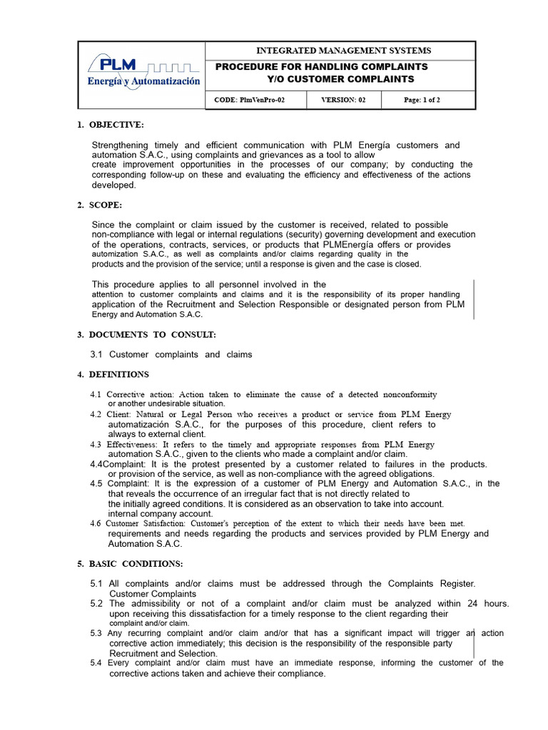 Customer Complaint Handling Procedure | PDF | Business