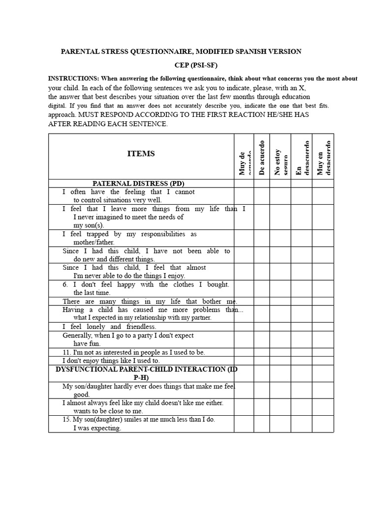 Modified Spanish Parental Stress Survey | PDF | Questionnaire | Father