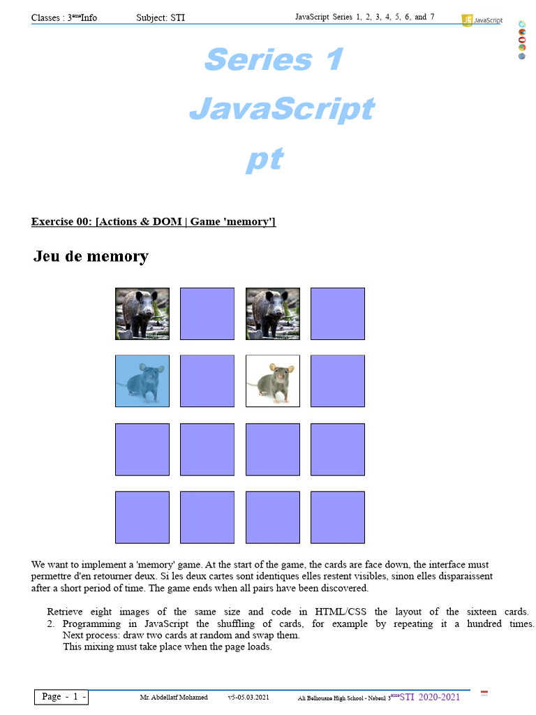 Series 1 2 3 4 5 6 JavaScript 3 STI 2021 | PDF | Document Object Model | Software Development