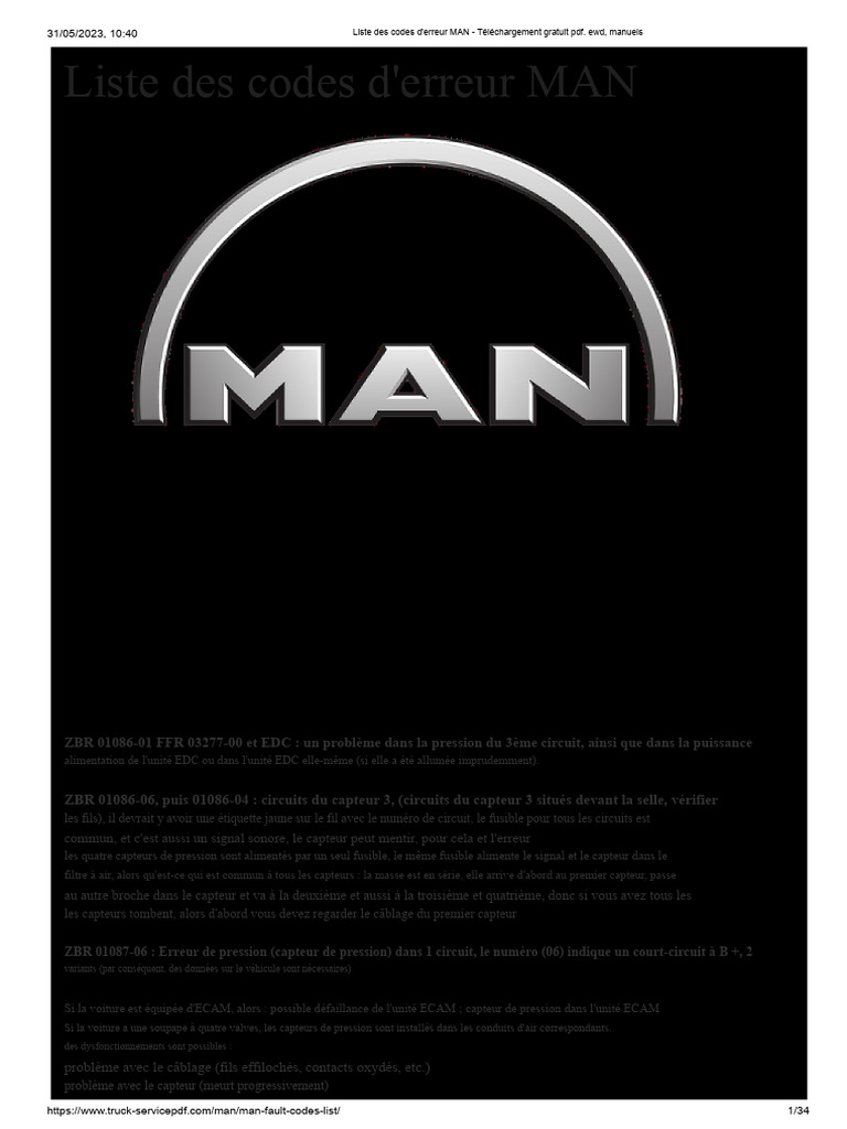 Liste des codes d'erreur MAN PDF | PDF | Injection (moteur) | Frein