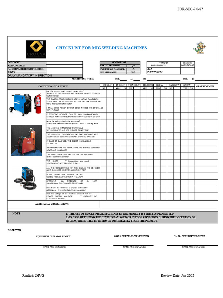 Welding Machine Checklist with Micro Wire 2022 | PDF | Welding ...