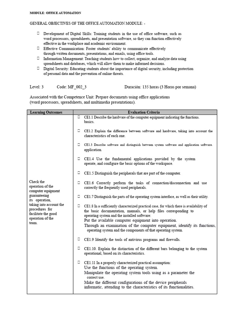 Office Automation Module Overview | PDF | Spreadsheet | Operating System