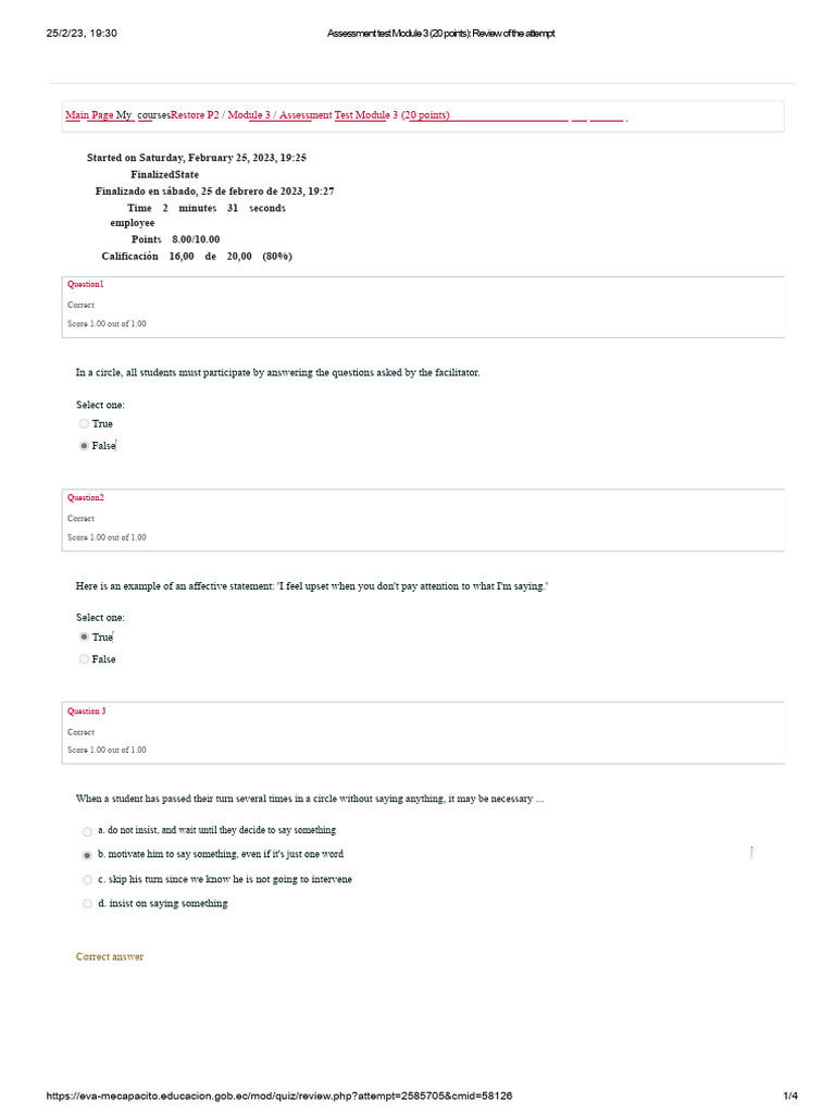 Evaluation Test Module 3 (20 Points) - Review of The Attempt | PDF