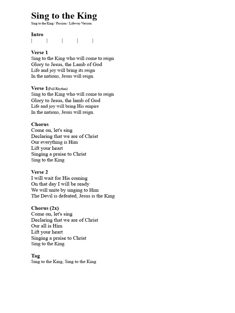 Sing to the King Worship Lyrics | PDF