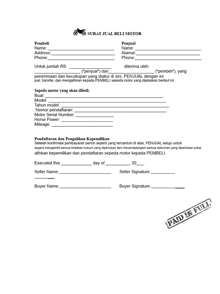 Format Tagihan Motor | PDF