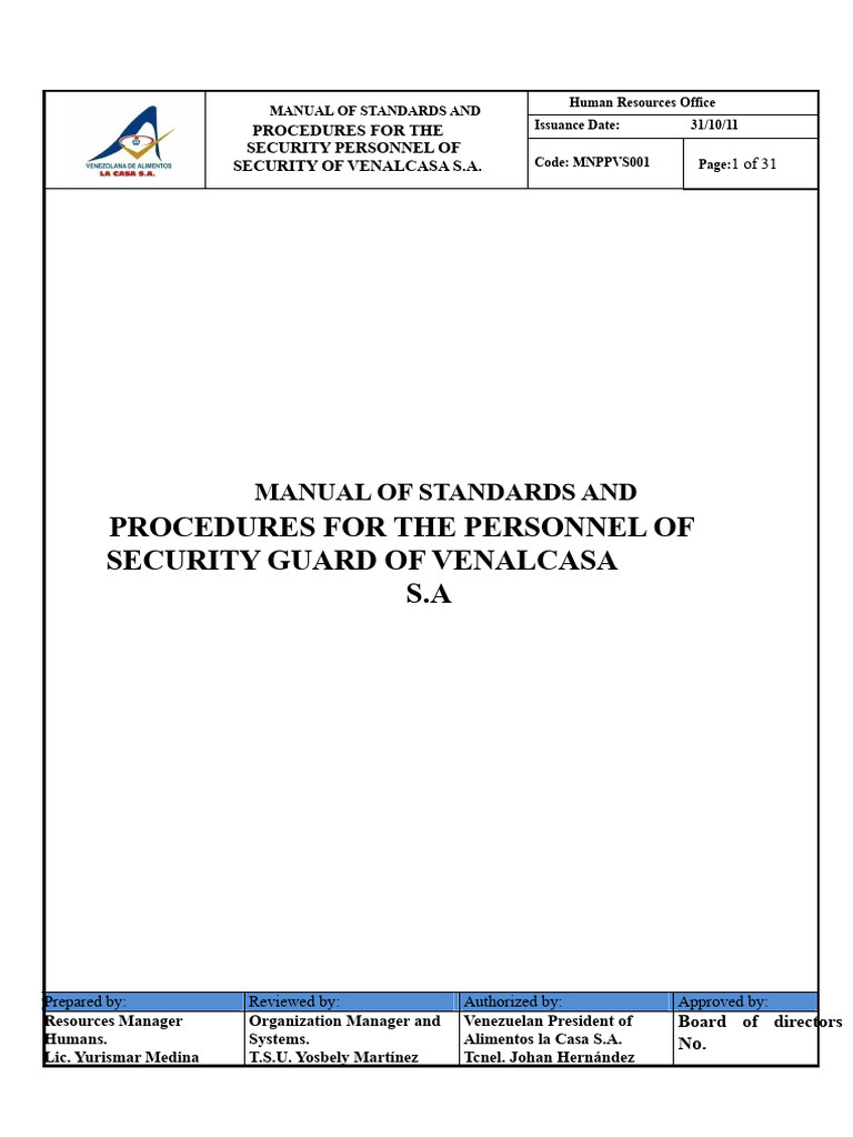 Manual of Standards and Procedures For Security Guard Personnel of ...